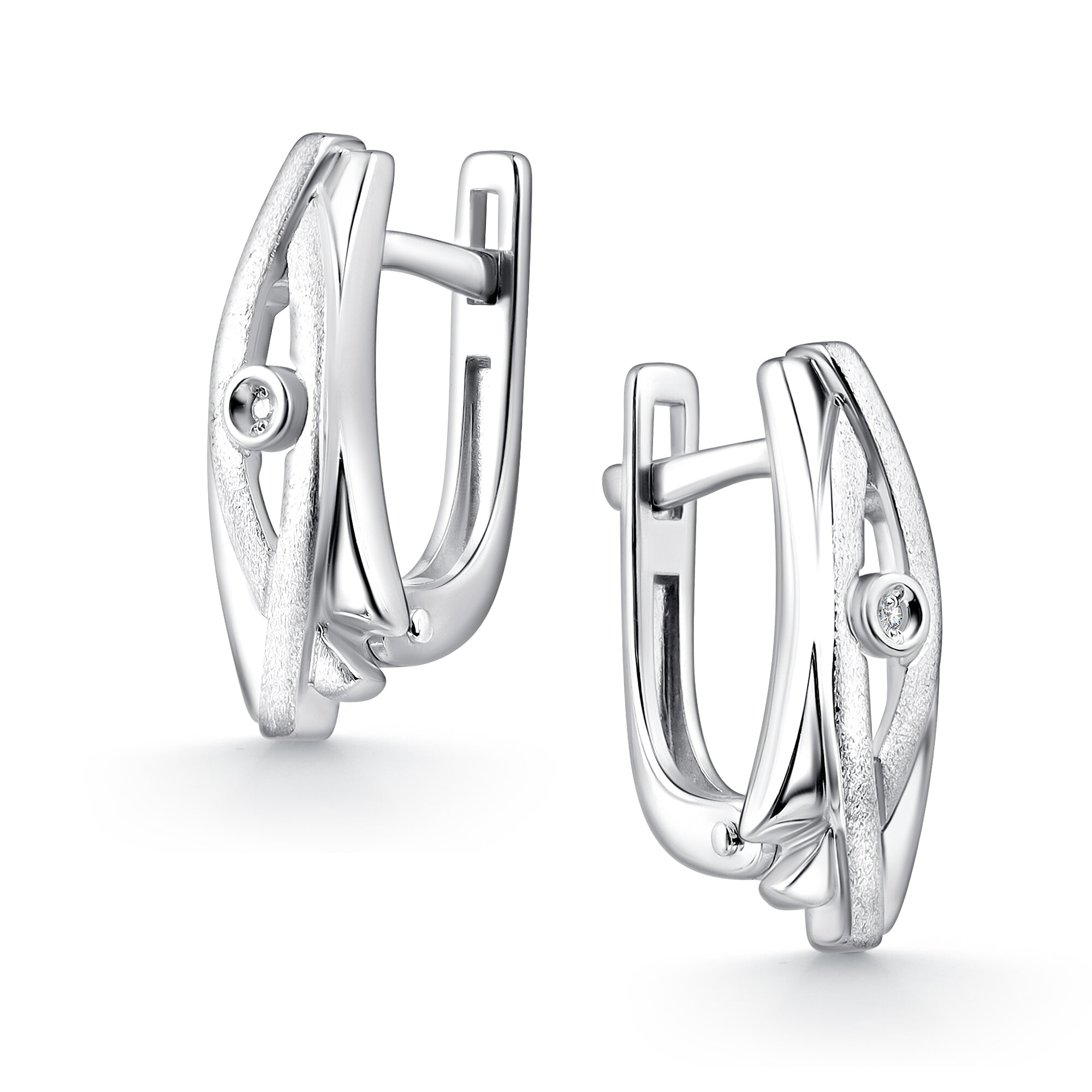 Серьги, серебро, 925 проба, родирование, бриллиант