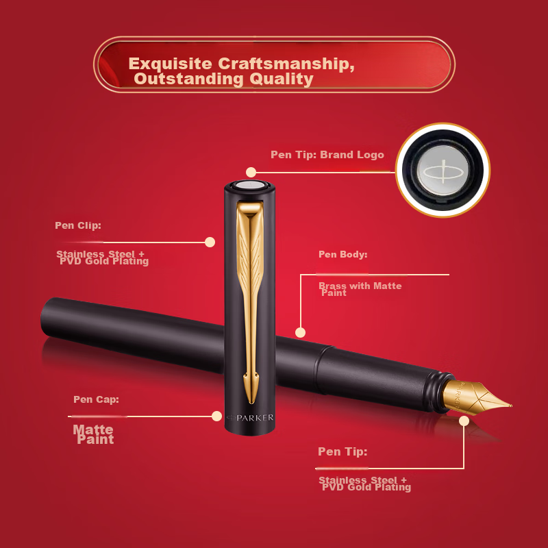 Parker Fountain Pen And Signature Pen, Business Gift Custom Engraving Birthday Gift Stationery National Trend Student Set, Weiya XL Black Gold Clip Ink Pen, Red Wall Gift Box