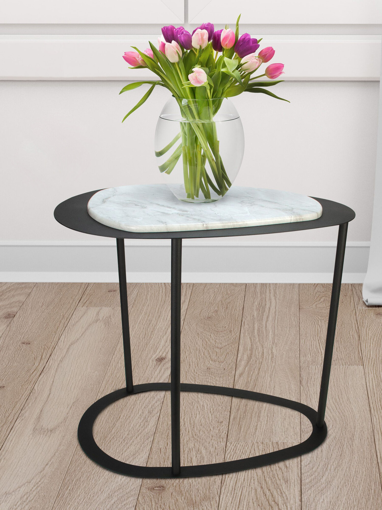 Стол приставной Мебелик МеталлАрт М024 журнальный, кофейный, цвет белый мрамор/черный