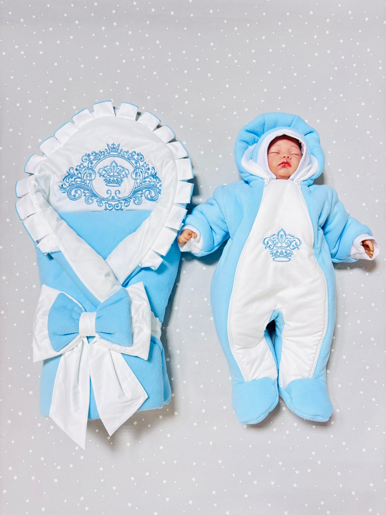 Конверт ALMeretskaya "Королевский", весна, для новорожденных, голубой