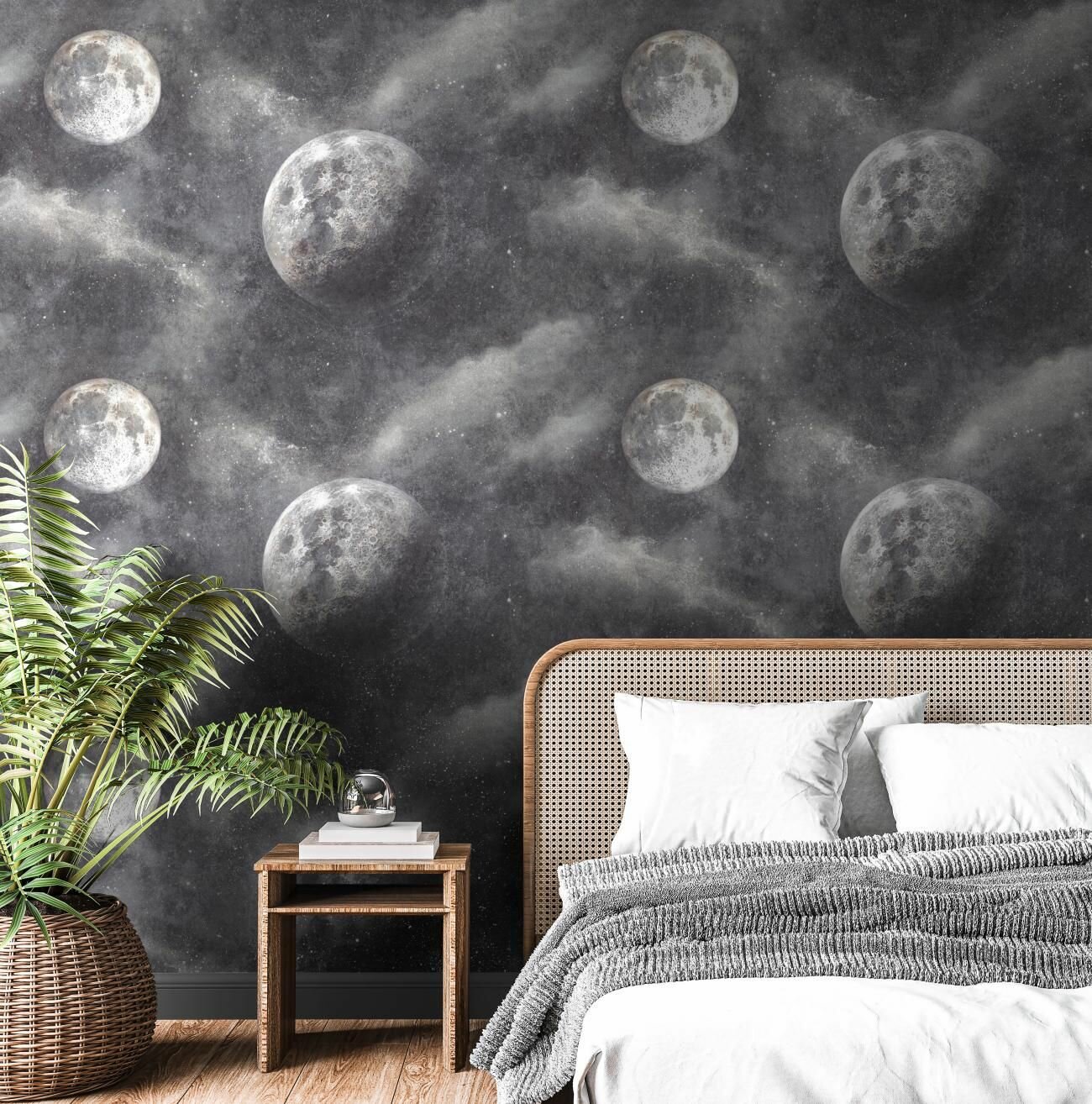 Обои светящиеся в темноте виниловые горячего тиснения на флизелине 3Д Планеты 1,06*10м черно-белые