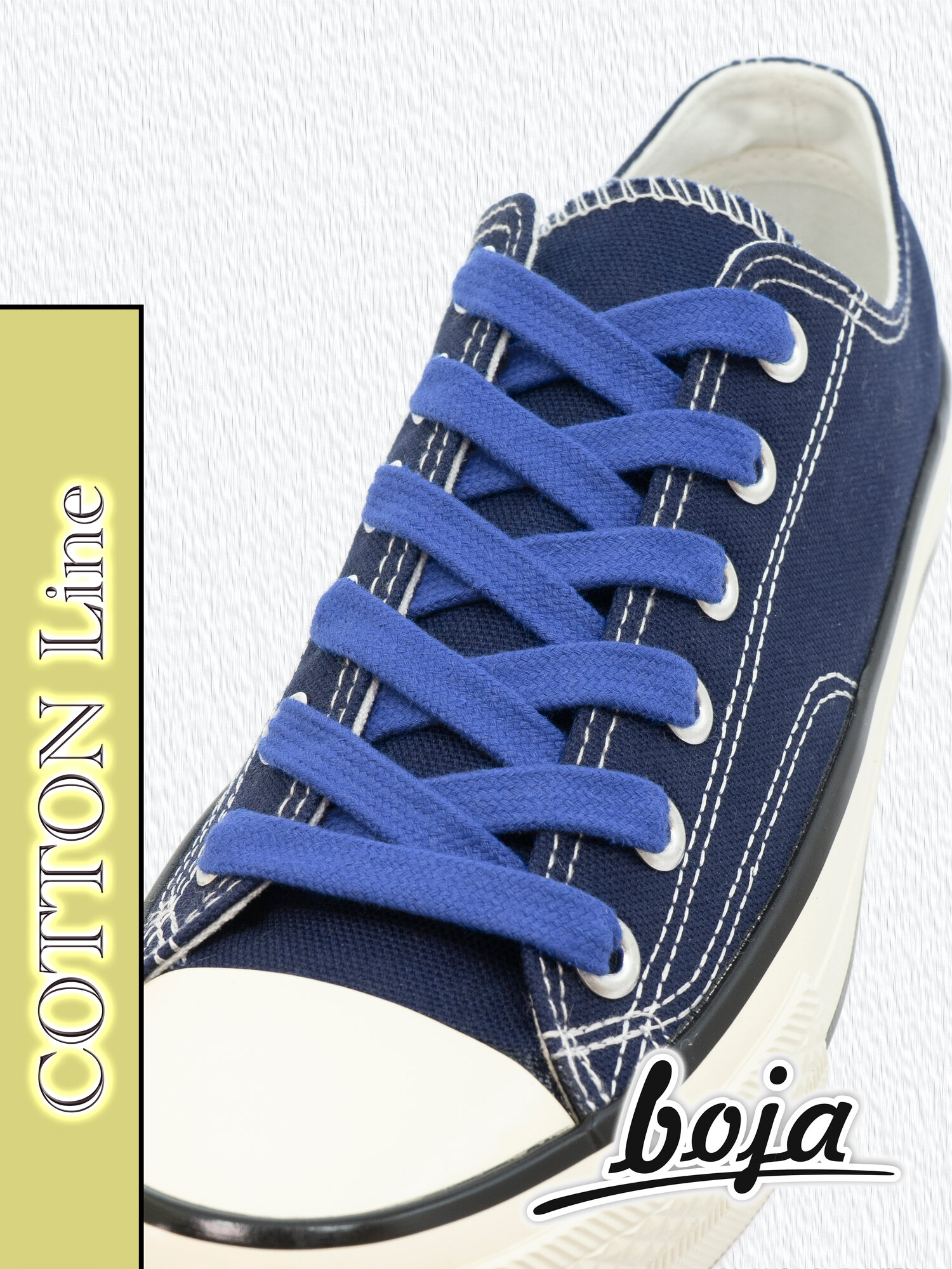 Шнурки для обуви BOJA плоские, Х/Б, синие ультрамариновые, 100 см; для кроссовок, кед, ботинок, сапог; широкие 10 мм; НЕ эластичные; НЕ резиновые; НЕ силиконовые; Без фиксаторов