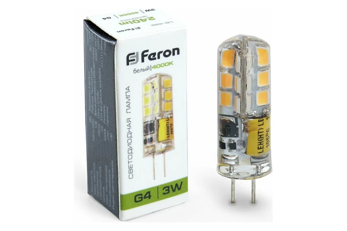 FERON Светодиодная лампа G4 3W 12V 4000K LB-422 25532 для точечных светильников