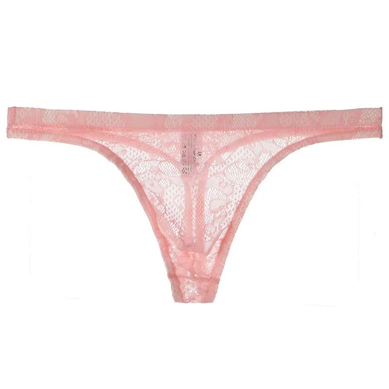 Розовые кружевные стринги мужские, XXXL