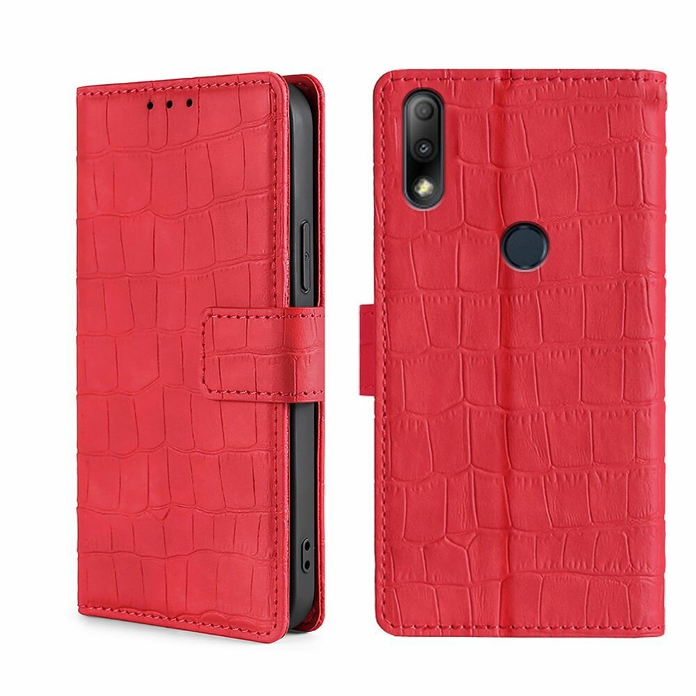Чехол-книжка MyPads для Asus Zenfone Max Pro Plus (M2) ZB634KL / Асус Зенфон ZB634KL красный крокодиловая кожа узор из крокодиловой кожи