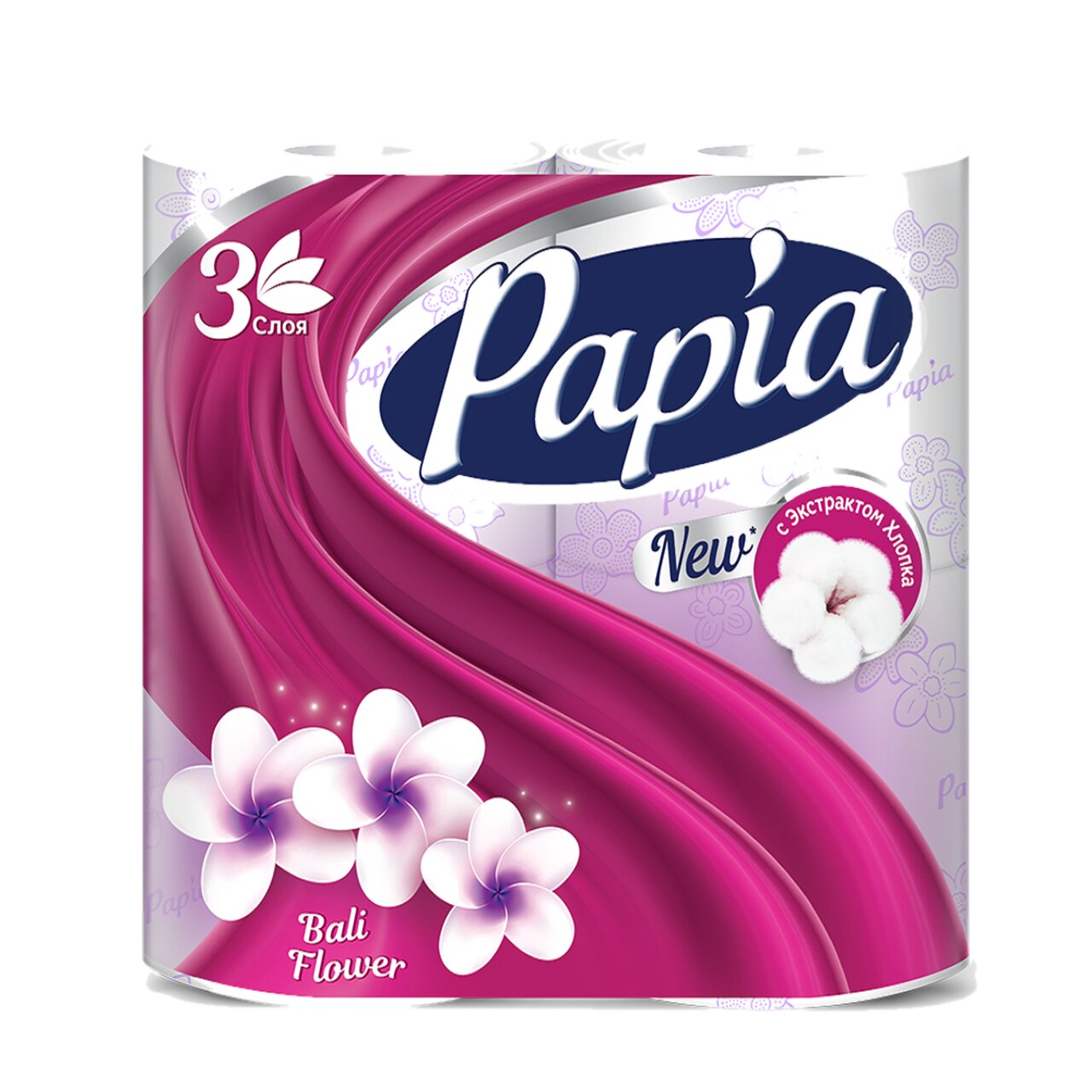 PAPIA Балийский цветок туалетная бумага 3 слоя, 4 рулона, мягкость и комфорт 4шт