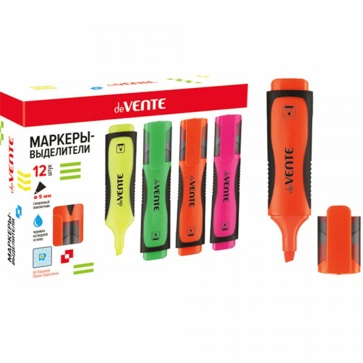 Маркер флуорисцентный deVENTE 1-5мм скошенный оранж арт.5045327. Количество в наборе 12 шт.