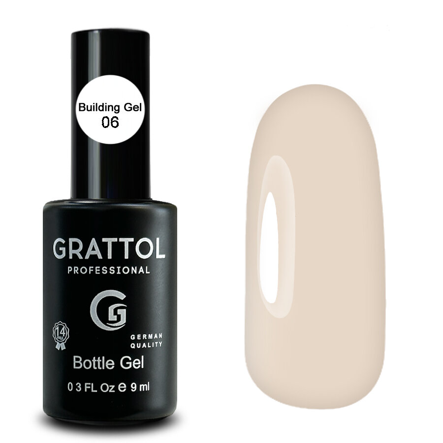 Grattol Gel Bottle 06 - Гель для наращивания ногтей во флаконе с кистью, 9 мл