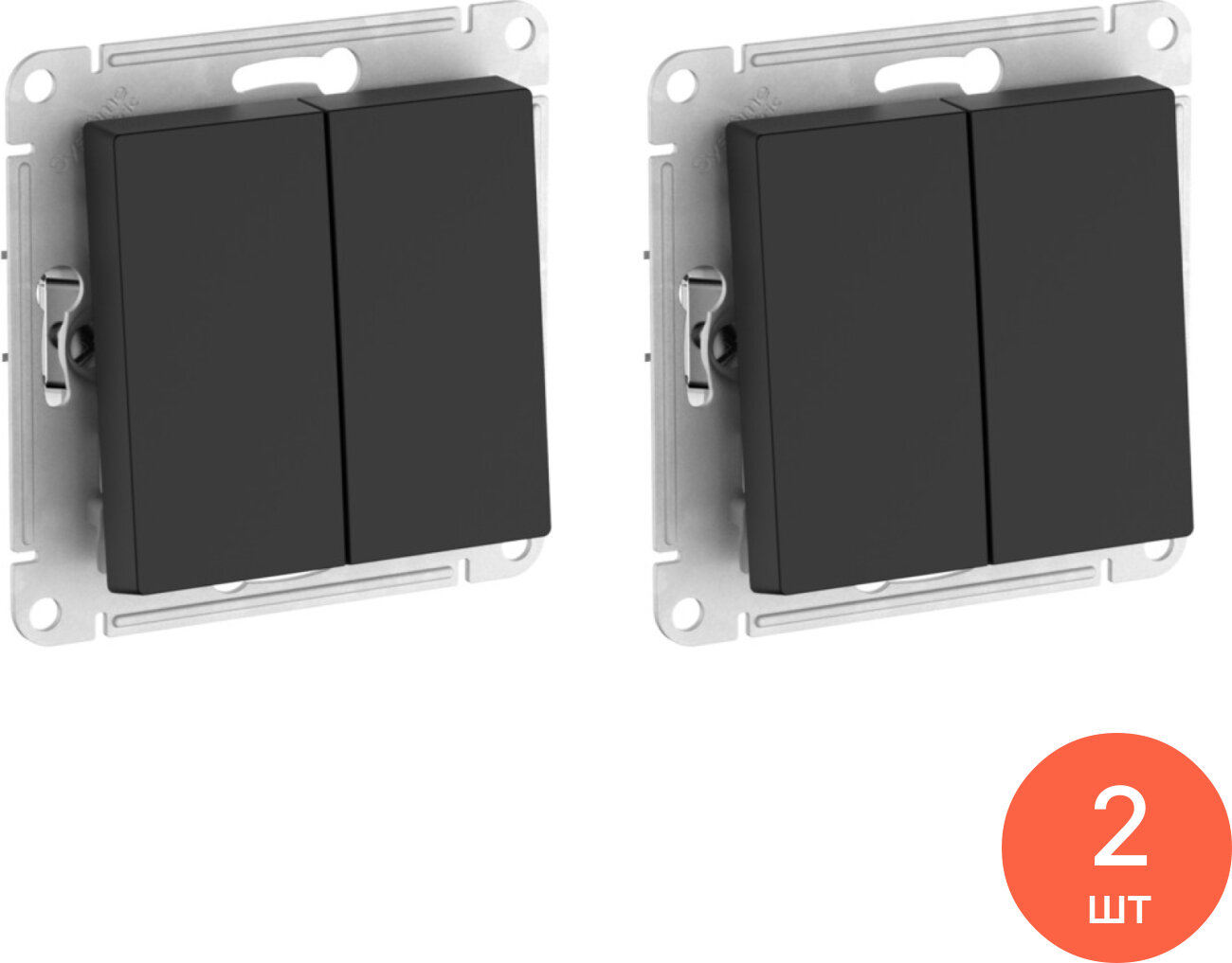 Выключатель Systeme Electric / Систем Электрик AtlasDesign, скрытой установки, 10А 250В IP20 карбон, 71х71х40мм двухклавишный, ATN001051S / переключатель (комплект из 2 шт)