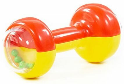 Погремушка для детей "Гантелька", первая развивающая игрушка для малышей, детская шумелка, цвета микс