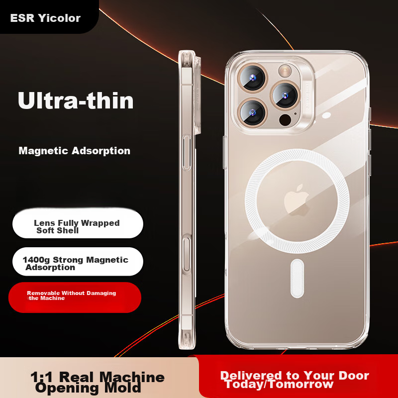 ESR IPhone 16 Pro Case, Apple 16 Pro Protective Cover, Magnetic Silicone Transparent Soft Shell, Ultra-Thin, Full Lens Protection, Air Cushion Shockproof, Wireless Charging Compatible, for Men And Women, INS Style