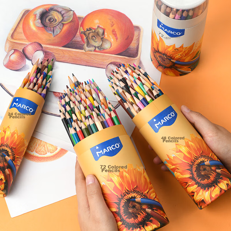 MARCO Oil-Based Erasable Colored Pencils, 24-Pack, for Students, Children, Boys, Girls, Beginner Drawing, Coloring, Art Supplies, Drawing Tools, Art Materials, Birthday Gift, Back-To Set