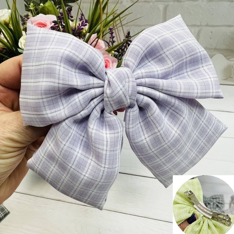 Бант для волос , заколка женская , украшение на голову , атласный бантик школьный / бант-автомат /бант для волос детский / белый бант для волос / бант заколка для волос/ бант на волосы