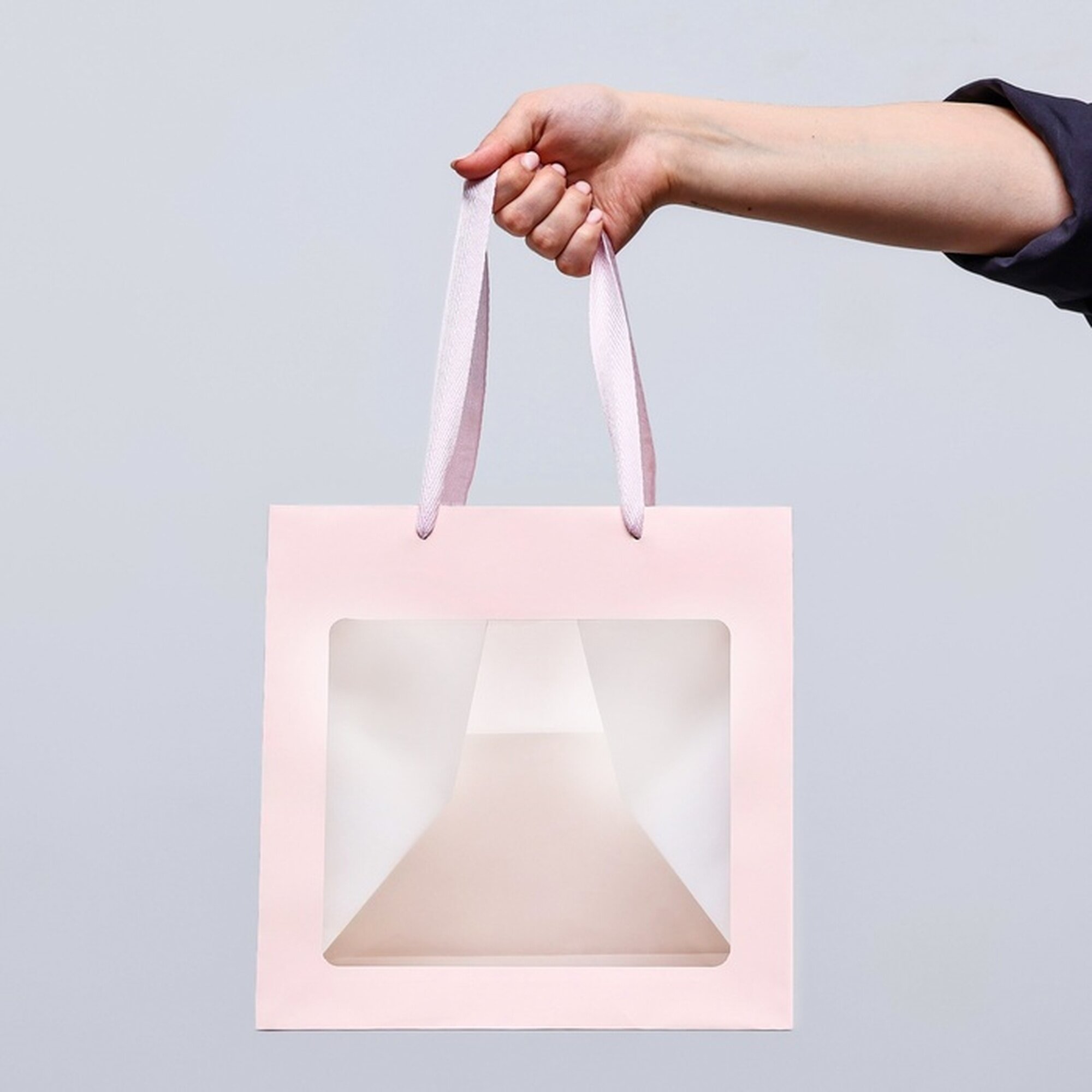 Подарочный пакет Upak Land, 25 x 25 x 25 см, розовый, крафт, с окном