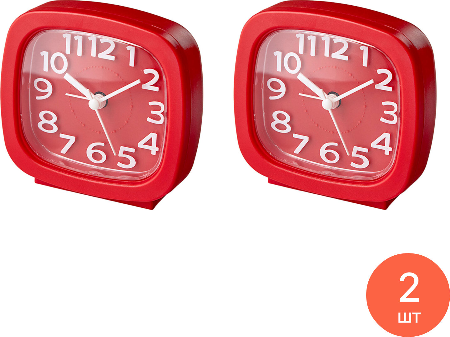 Часы-будильник настольные, пластиковые, красного цвета, 8.5×4.6×8.6см / декор для дома (комплект из 2 шт)