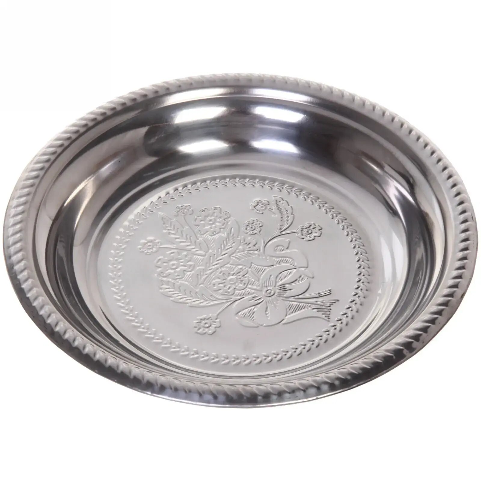 Поднос металлический «Цветы» 26см, для сервировки, нержавеющая сталь