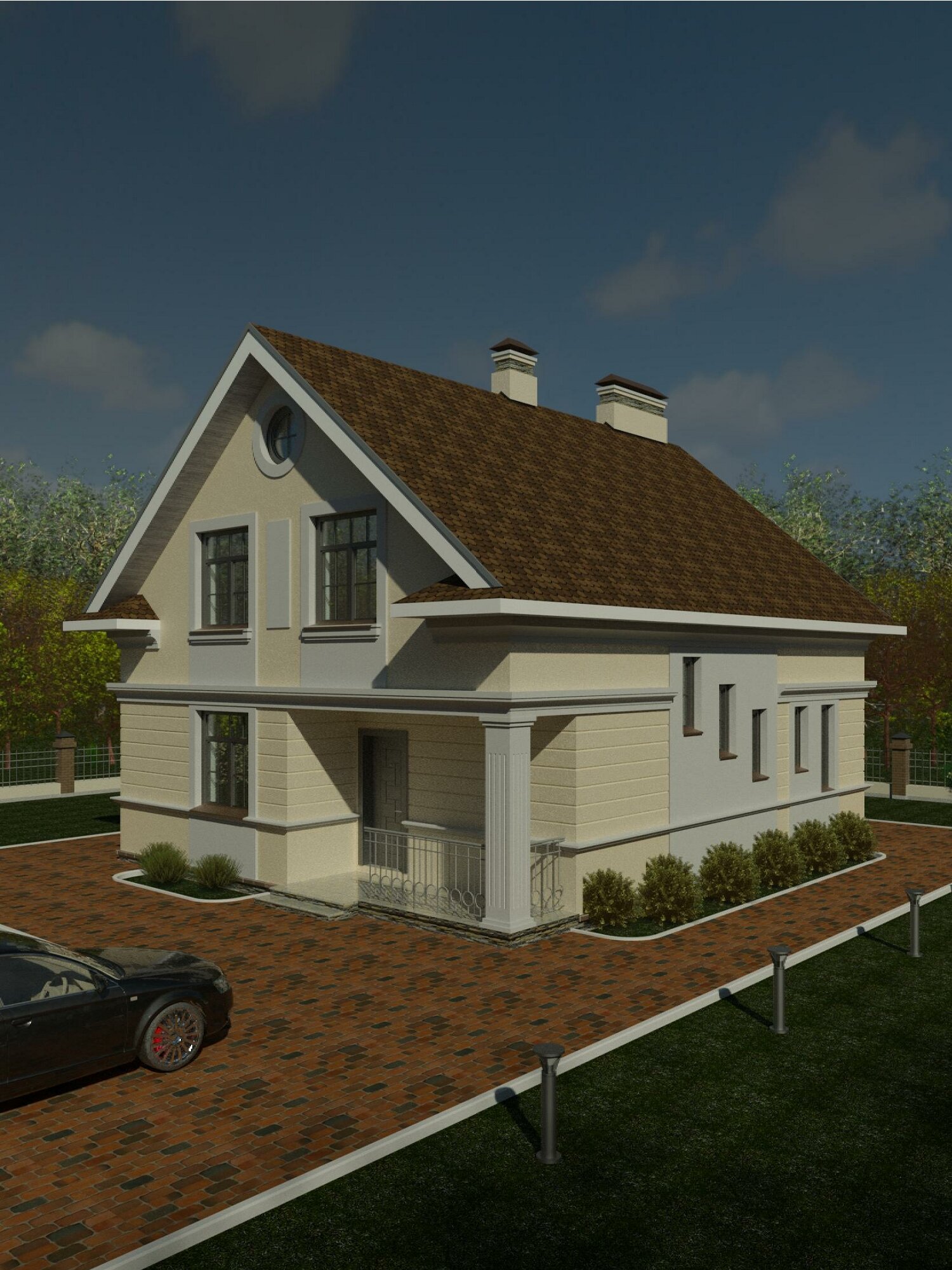 Проект одноэтажного дома с мансардой 10×12м (спальня 3, кабинет 2, санузел 2)