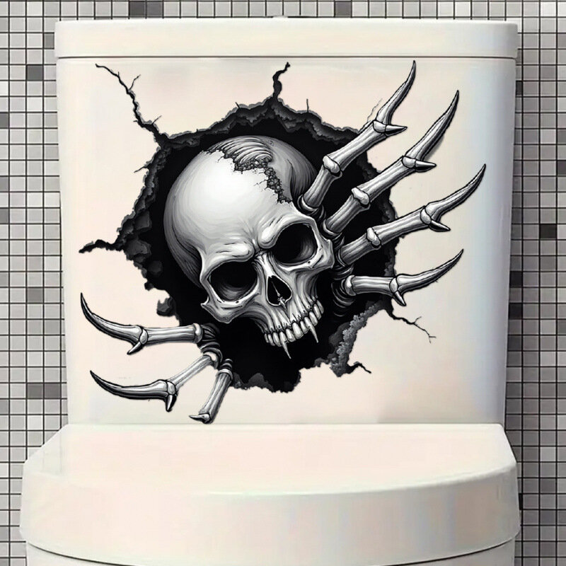 Наклейки на стену с черепом на Хэллоуин, жуткий череп, прорывающийся сквозь стену, 3D-наклейки с черепом для ванной комнаты, гостиной, декор на Хэллоуин