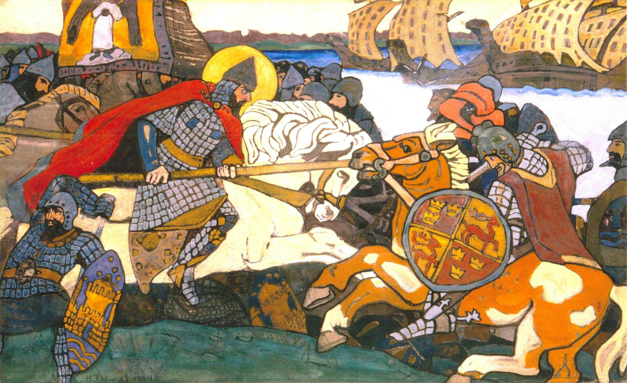 Картина Рериха Николая Невский поражает ярла Биргера 80х49 см