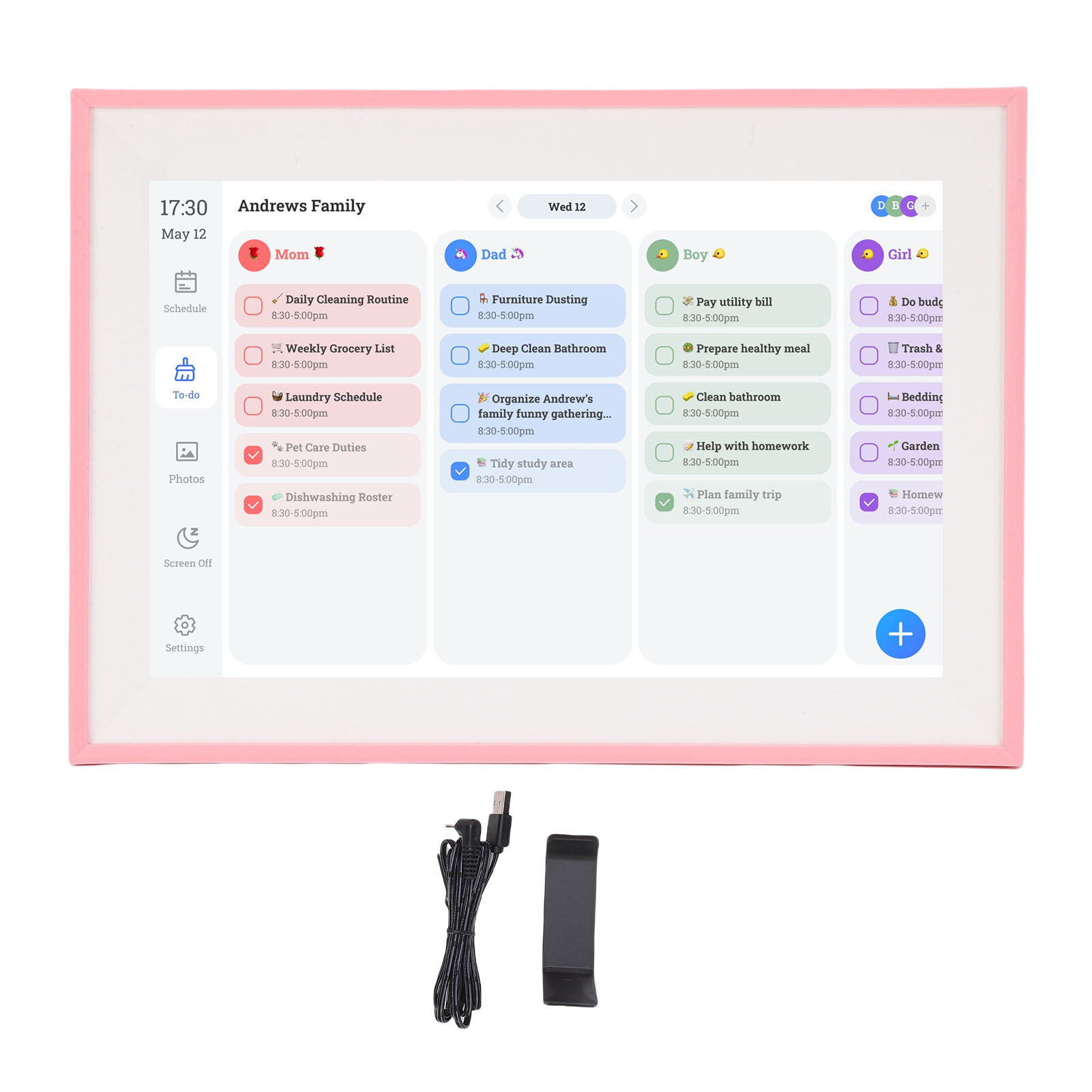 Умный цифровой календарь 10,1-дюймовый семейный планировщик с сенсорным экраном HD и графиком дел для дома, розовый
