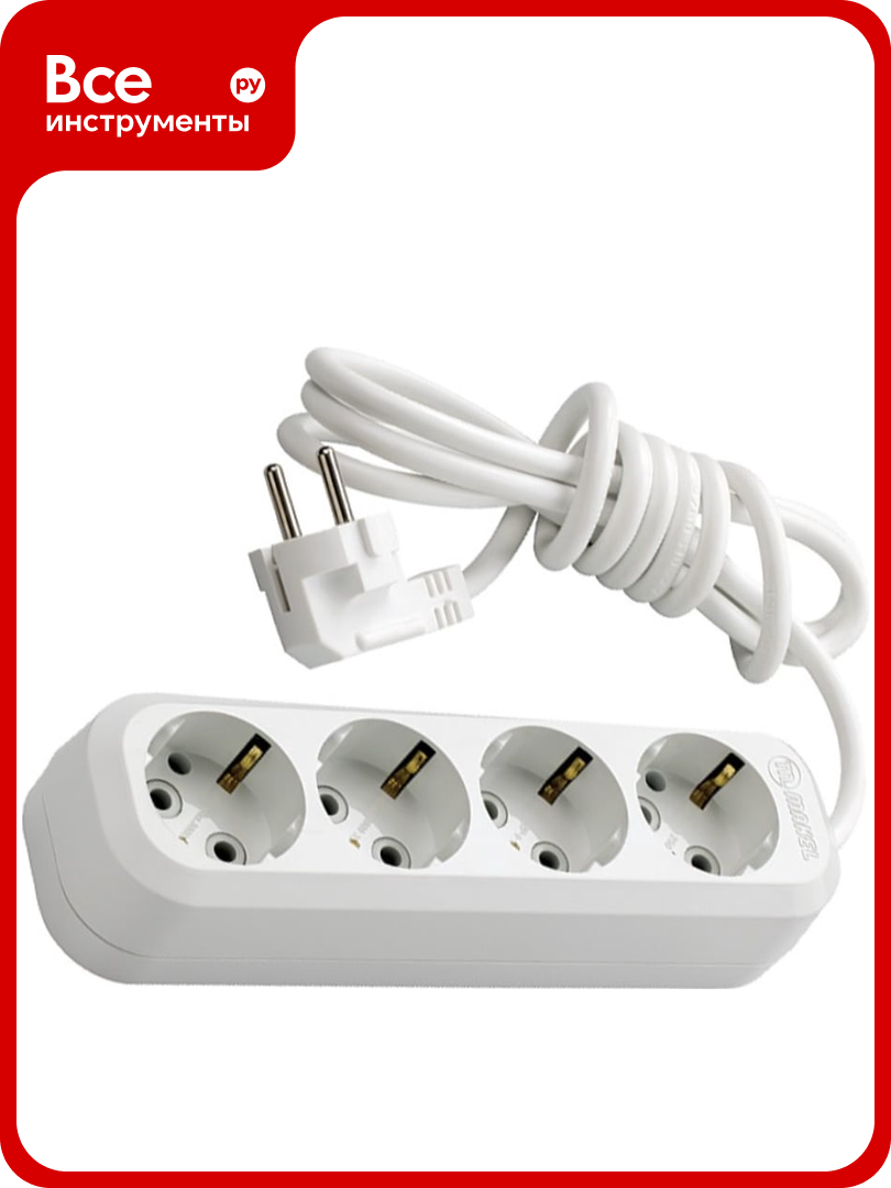 Удлинитель MAKEL 4x2 м, с заземлением MGP152, для использования домашних условиях небольших офисах, белый, 4×2, 3500 Вт