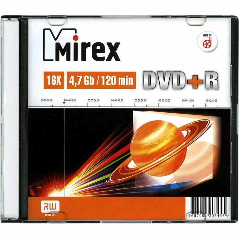 Носители информации DVD+R, 16x, Mirex, Slim/1, UL130013A1S