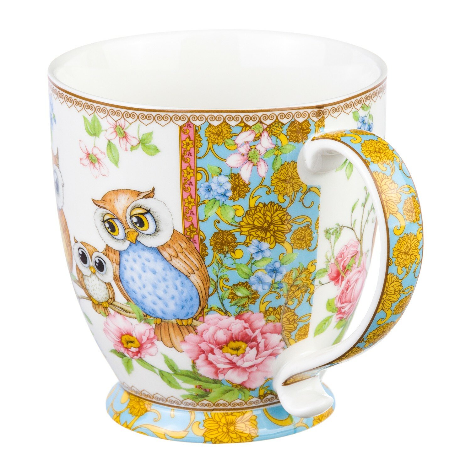 Elan Gallery Кружка Совушки из фарфора 500 мл на ножке элегантная посуда