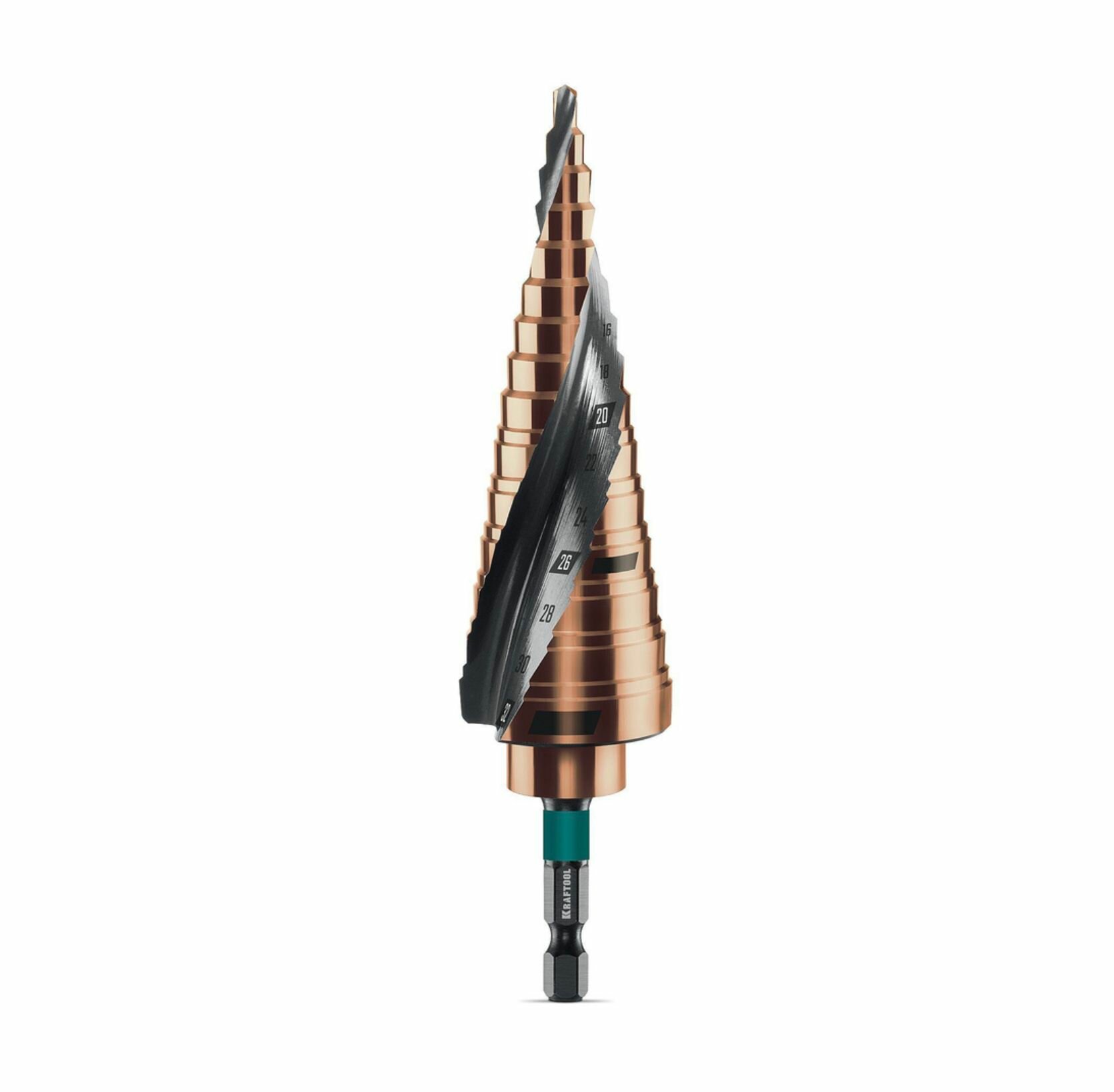 Сверло ступенчатое 4-32мм, 15 ступеней, азотирование, винтовая спираль KRAFTOOL