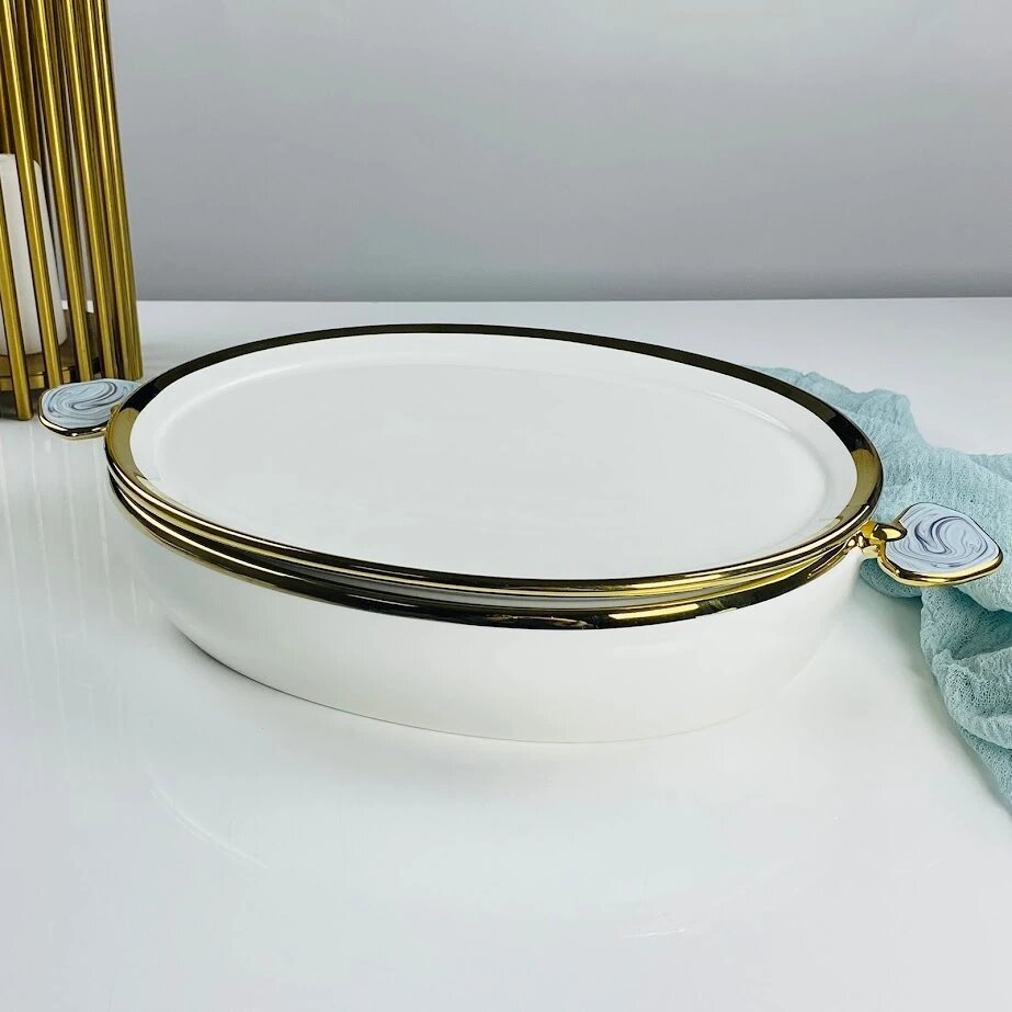 Овальное блюдо 44х25,5х7,5см с крышкой/блюдо лазурит Фарфор 133-474 118-133-474