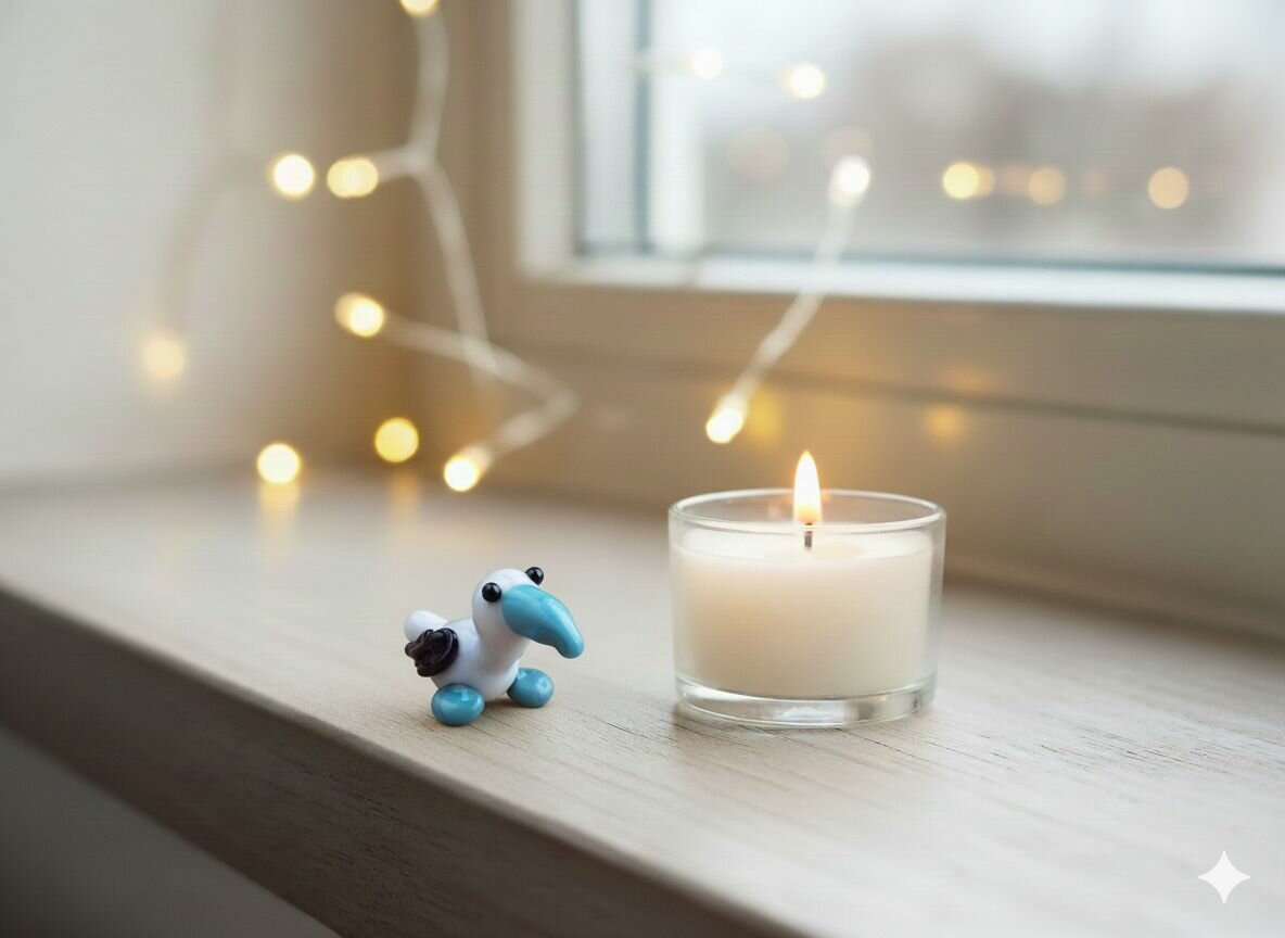 Фигурка стеклянная птичка голубая олуша для украшения флорариумов и аквариумов