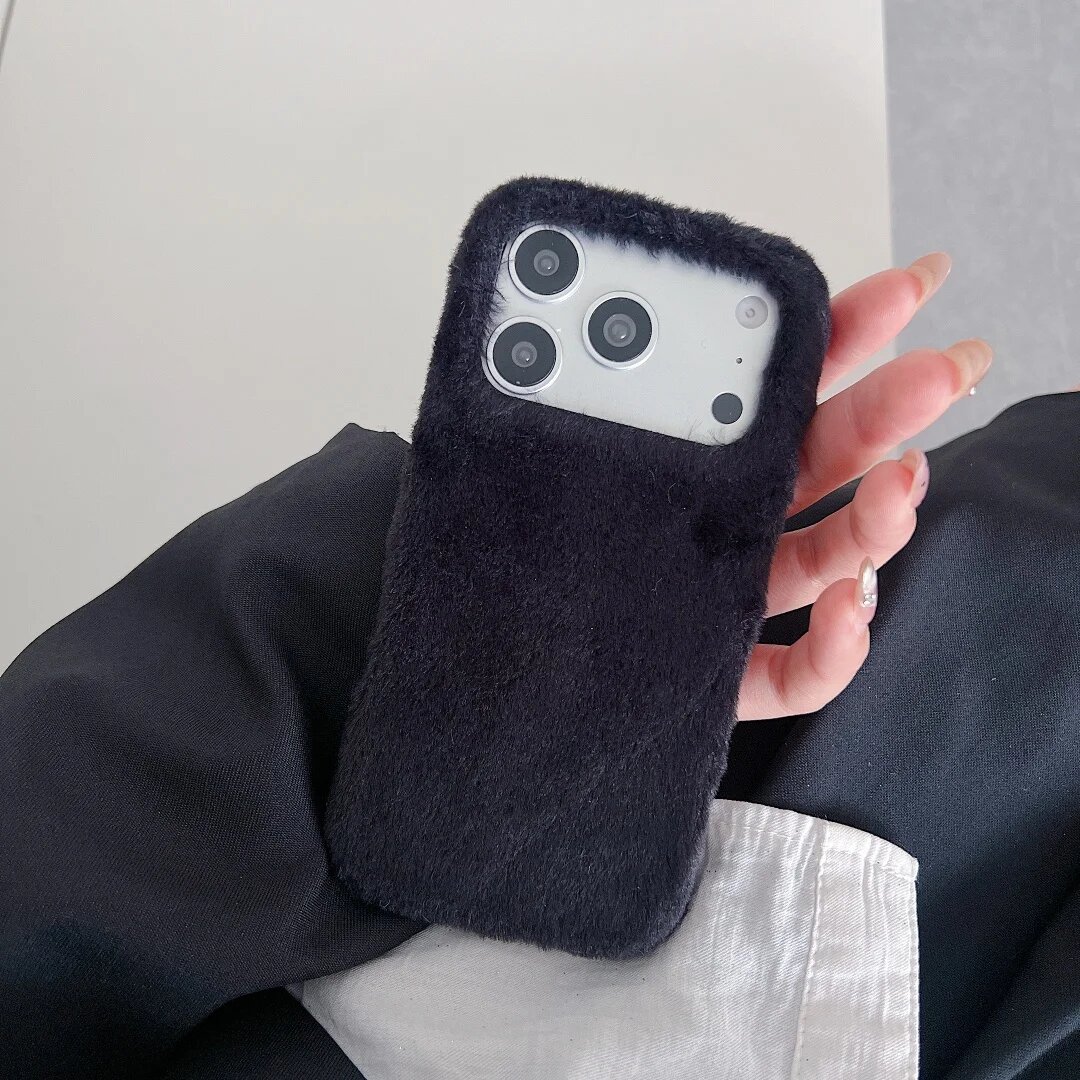 Меховой чехол для iPhone 13 Pro, темно-синий