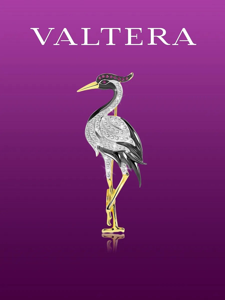 Брошь, серебро, 925 проба, циркон, рубин, эмаль