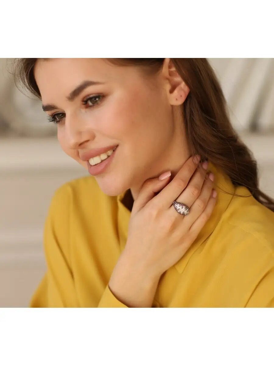 Кольцо широкое, серебро, 925 проба, фианит