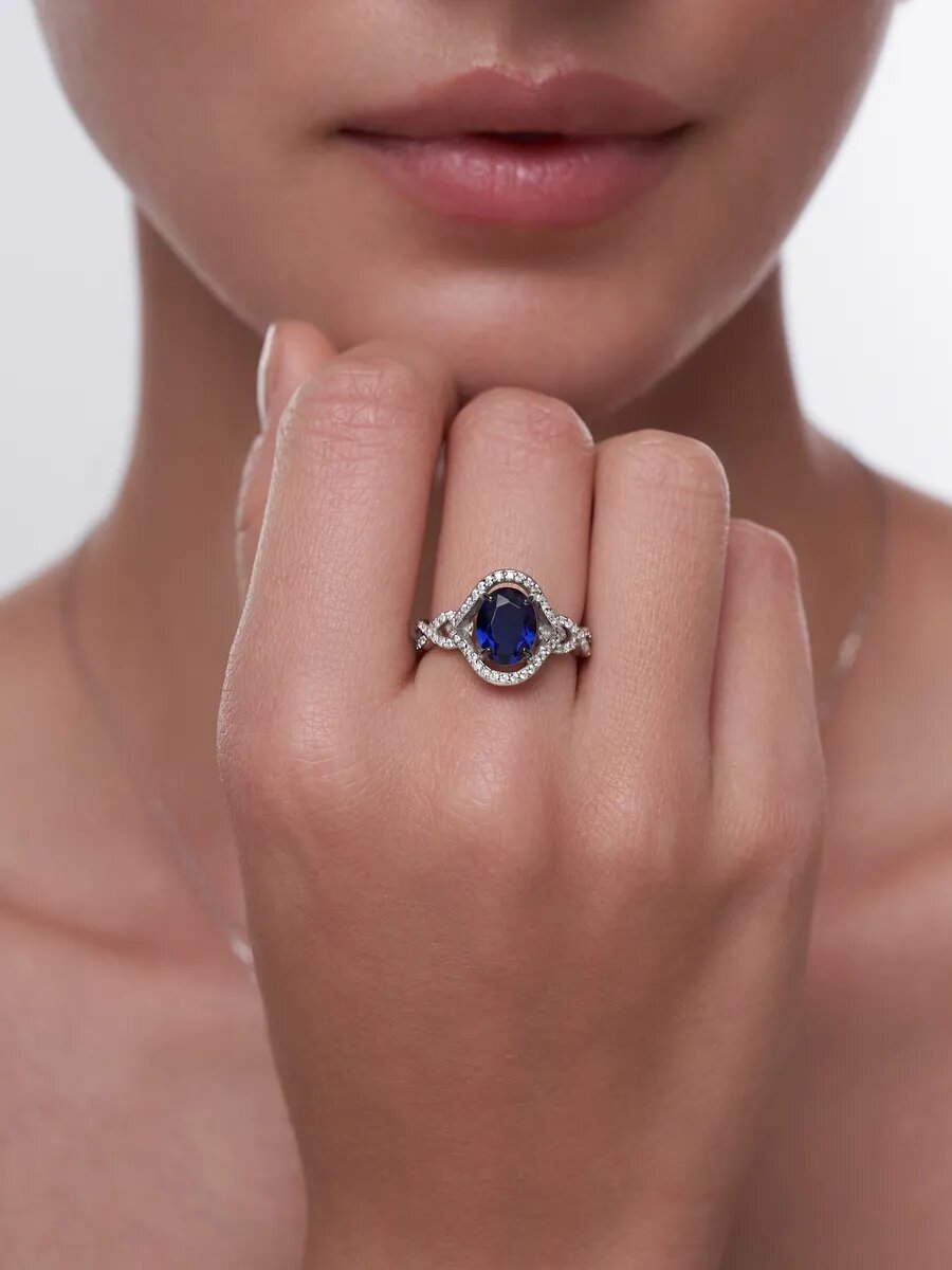 Кольцо тонкое, серебро, 925 проба, родирование, фианит