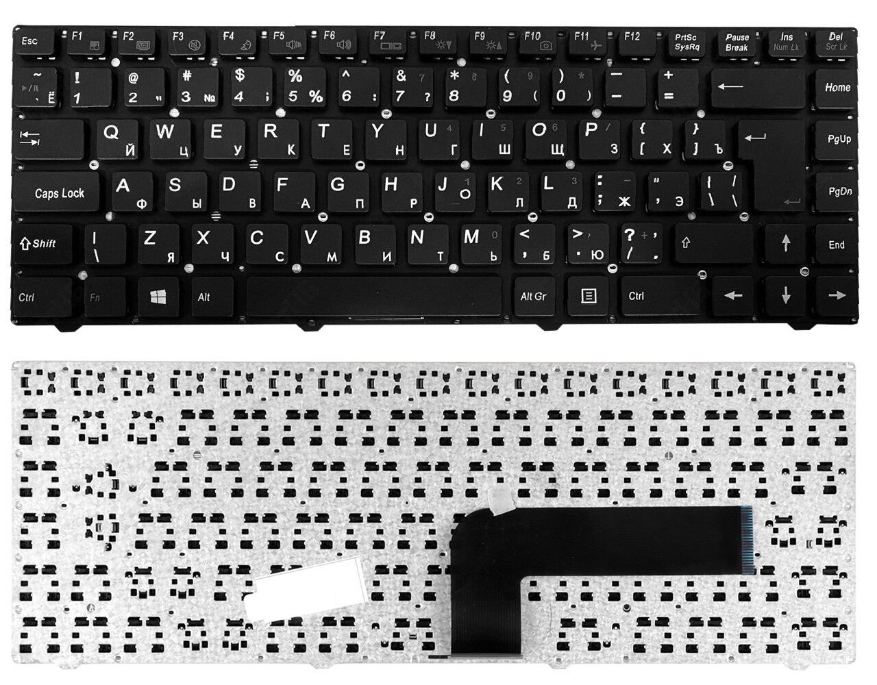 Клавиатура для ноутбука DNS 0150931, Pegatron B14Y, Clevo W740, W840 Series черная без рамки, большой Enter