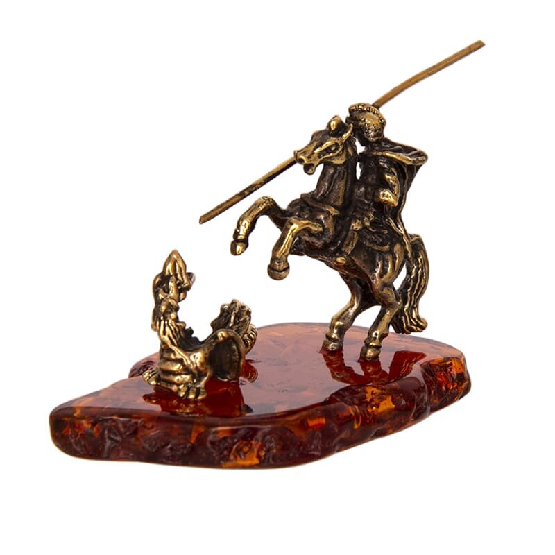 Фигурка на натуральном янтаре Георгий Победоносец талисман 6 х 4 см