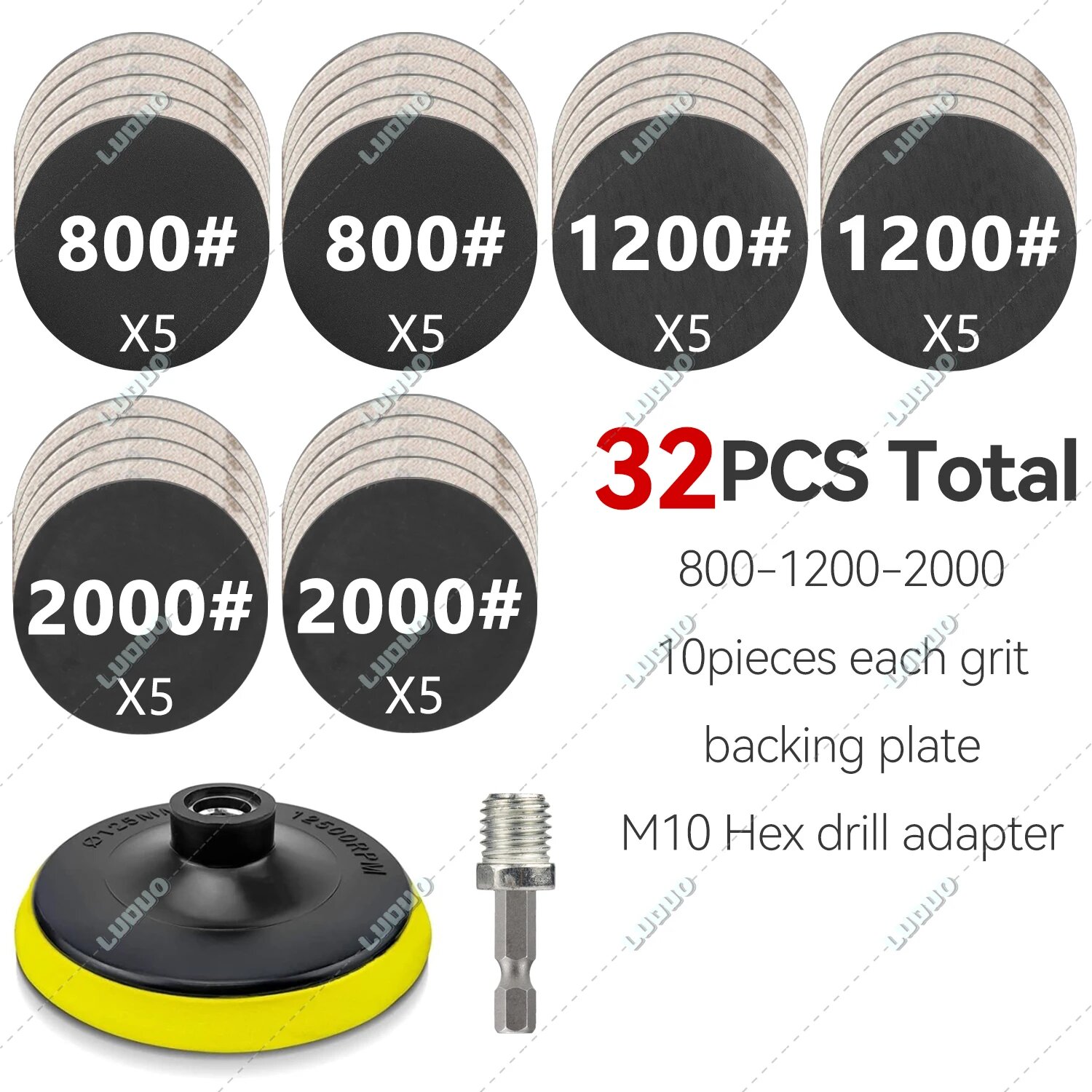 Круглый лист для влажной шлифовки, сухая полировка, наждачная бумага для 32PCS 800-1200-2000