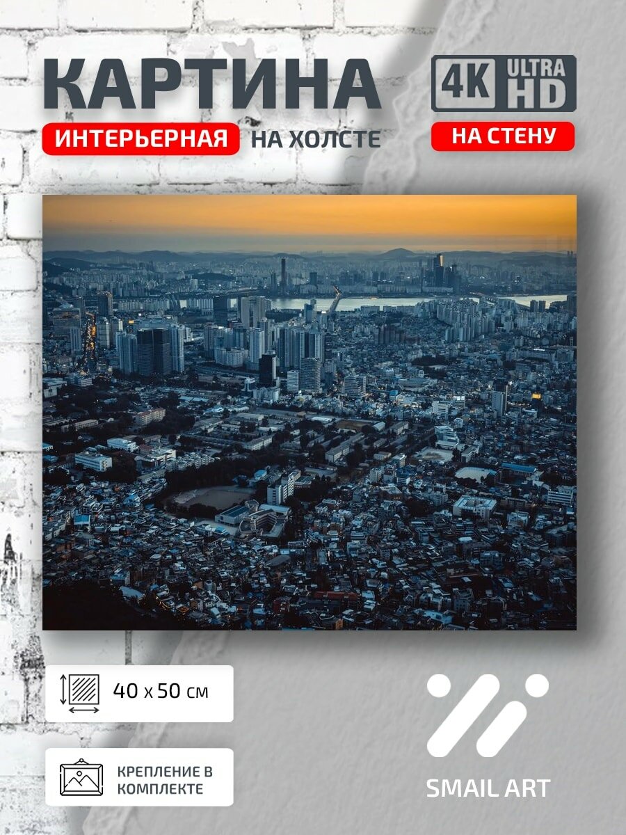 Картина на холсте интерьерная 40 на 50 на стену Город Сеул для кабинета атмосфера