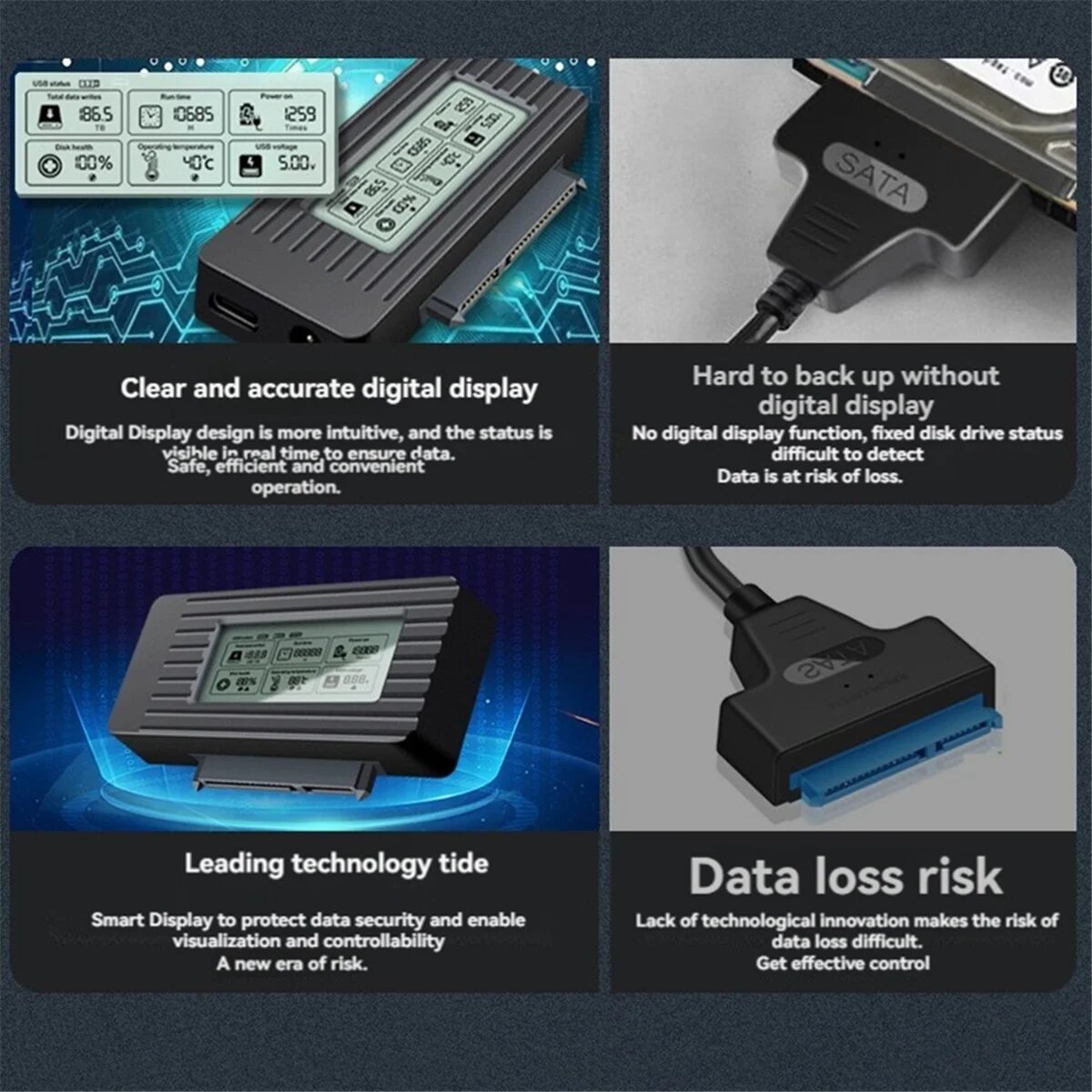 AA97 ShuoLe USB 3.1 Чехол для жесткого диска 2,5/3,5-дюймовый адаптер для жесткого диска Интеллектуальный цифровой дисплей Кабель Easy Drive