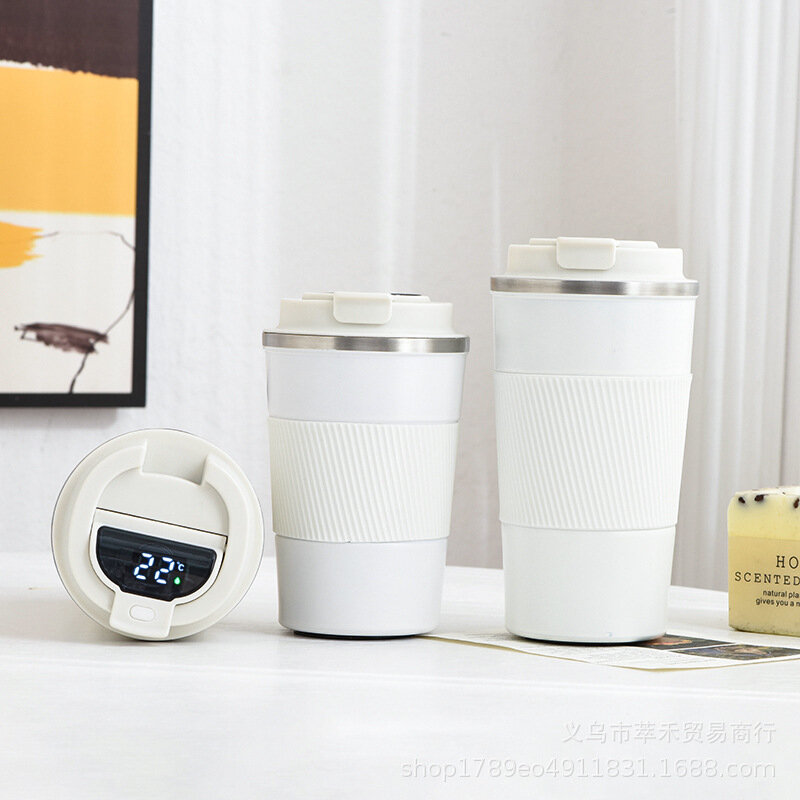 Термокружка из нержавеющей стали 304 с умной крышкой, 380 мл, белый цвет, удобная для автомобиля или офиса