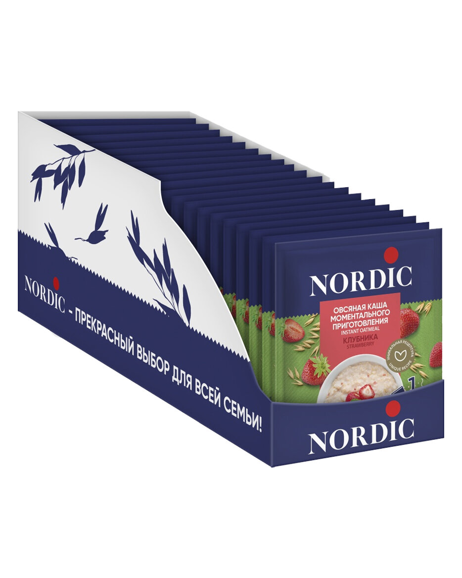 Овсяная каша Nordic моментального приготовления с клубника, 35г х 20шт