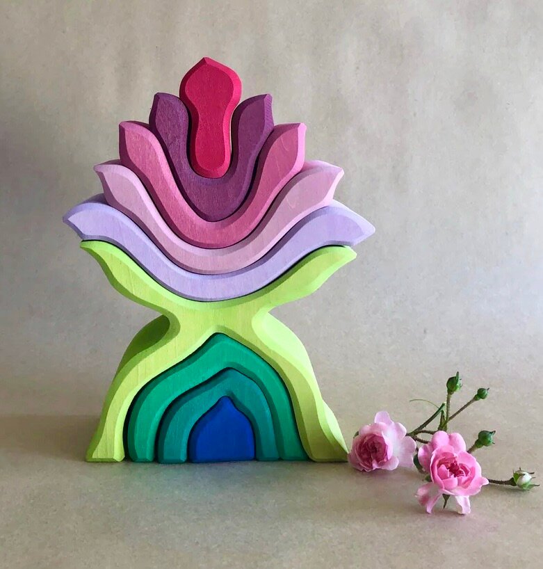 Деревянная пирамидка балансир "Цветок", 9 деталей