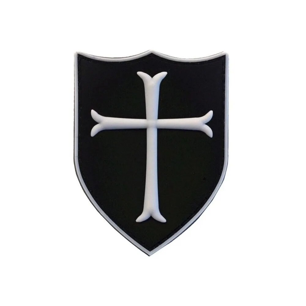 1 шт. 3D ПВХ рыцари тамплиеров крест щит военные вышитые нашивки на липучке Черный, белый