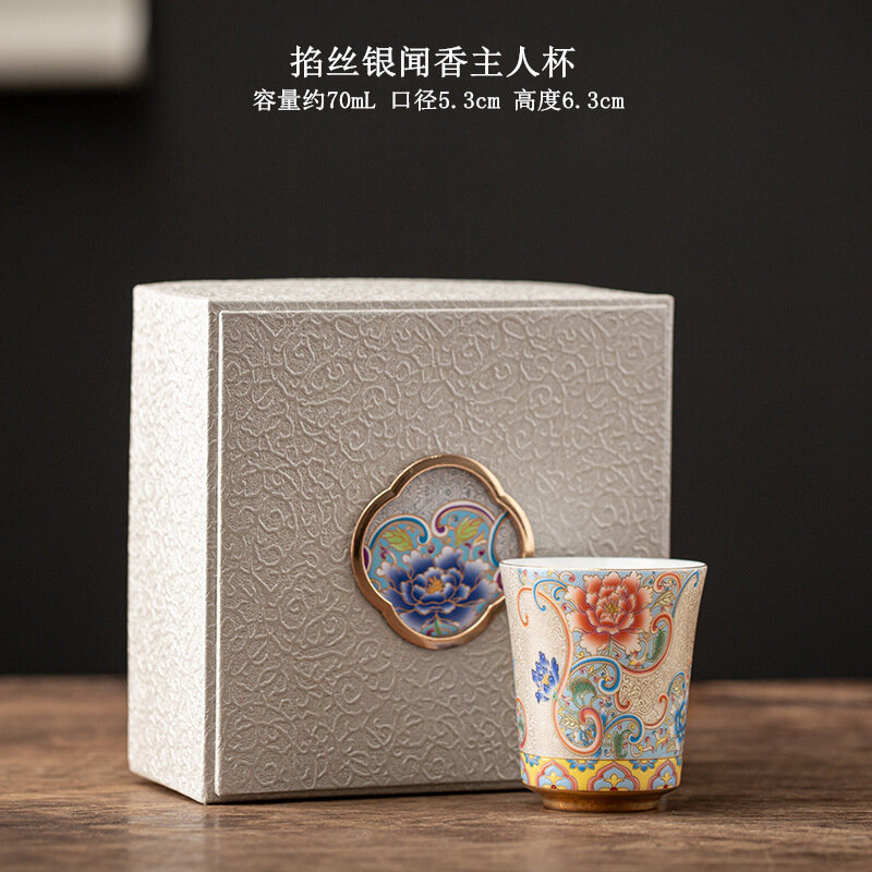 Чистое серебро, филигрань, эмаль, цветная мастерская чашка, дворцовый стиль, чайная чашка, одиночная чашка, чашка для кунг-фу, чашка для питья чая, ароматная чашка