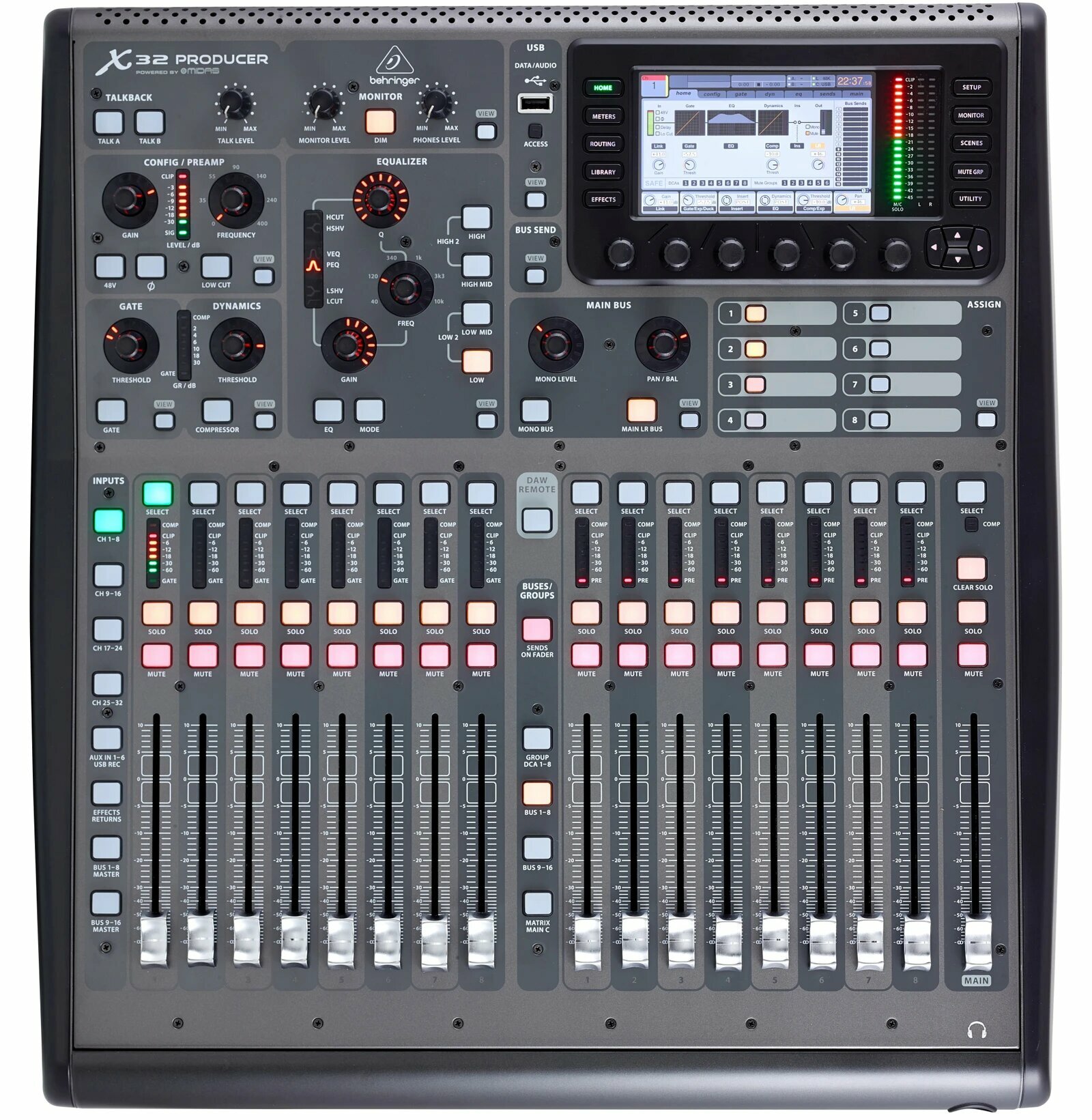 Behringer X32 PRODUCER - Цифровой микшер, 32 вх+8 возвратов, 17 фейдеров, 22 аналоговых вх/14 вых