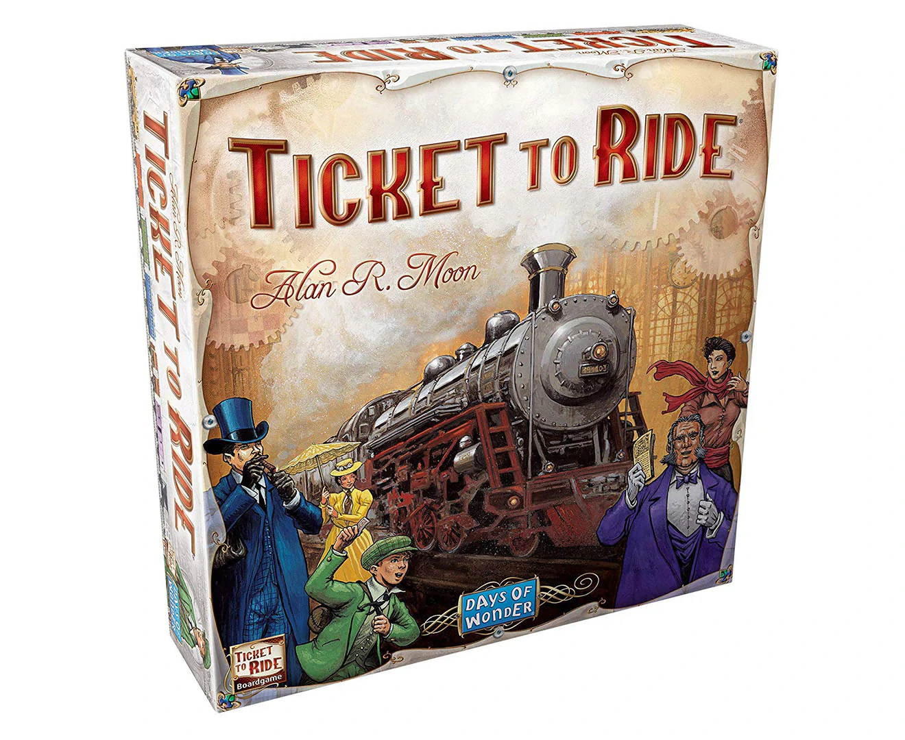 Игра на доске Ticket to Ride, производитель Days of Wonder, включает 1 доску-карту, 240 цветных поездов, 110 карт поездов, 30 билетов на пункт назначения, 1 сводную карту, 5 деревянных маркеров подсчета очков, 1 брошюру с правилами, для 2-5 игроков,