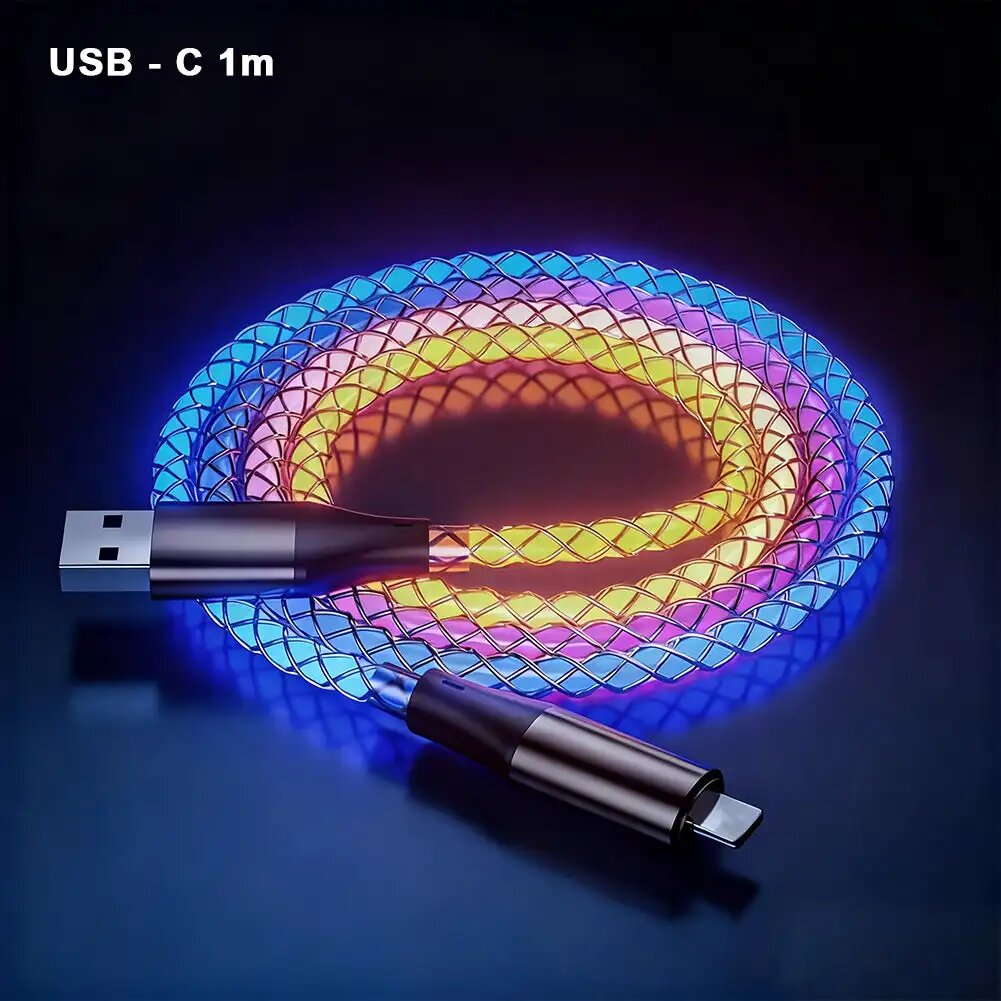 Кабель для быстрой зарядки Type-C Гибкий USB-кабель для передачи данных 3-в-1 в оплетке с RGB-кабелем для синхронизации с плавным светом Игровой аксессуар