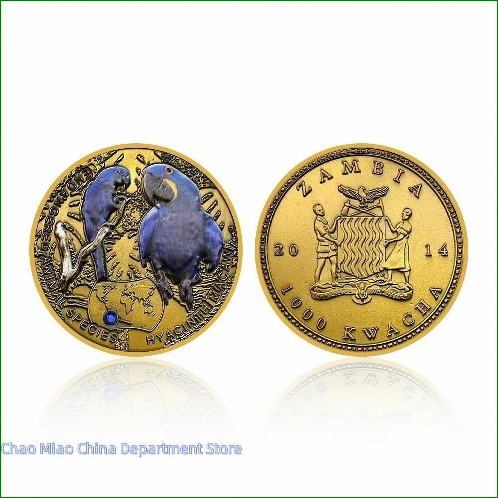 Замбийская памятная монета, посвященная исчезающим видам животных, набор из 12 коллекционных монет, золотого цвета.