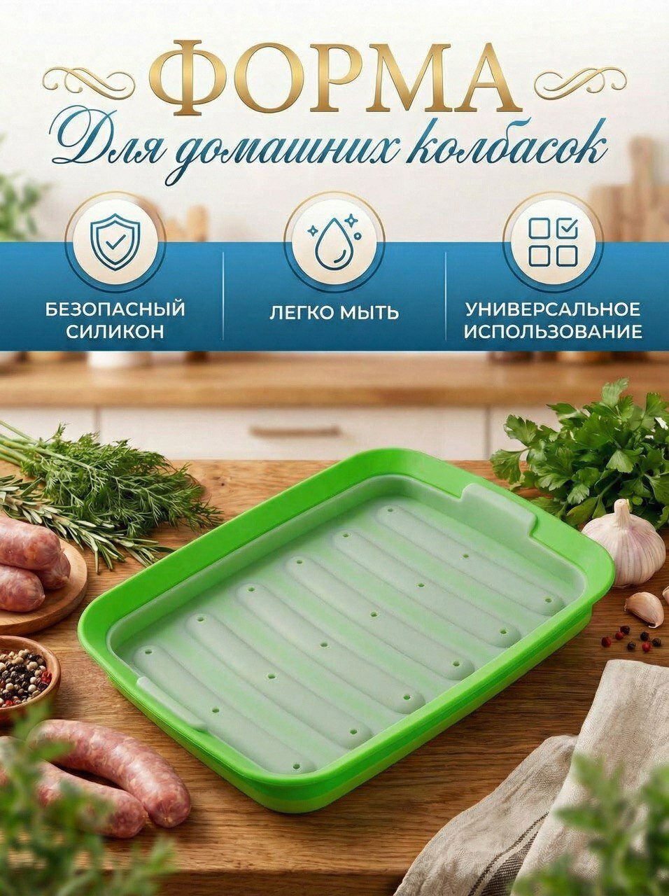 Форма силиконовая для запекания сосисок, колбасок