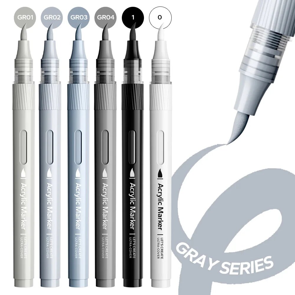 Акриловые маркеры Gray Series, 6 серых цветов
